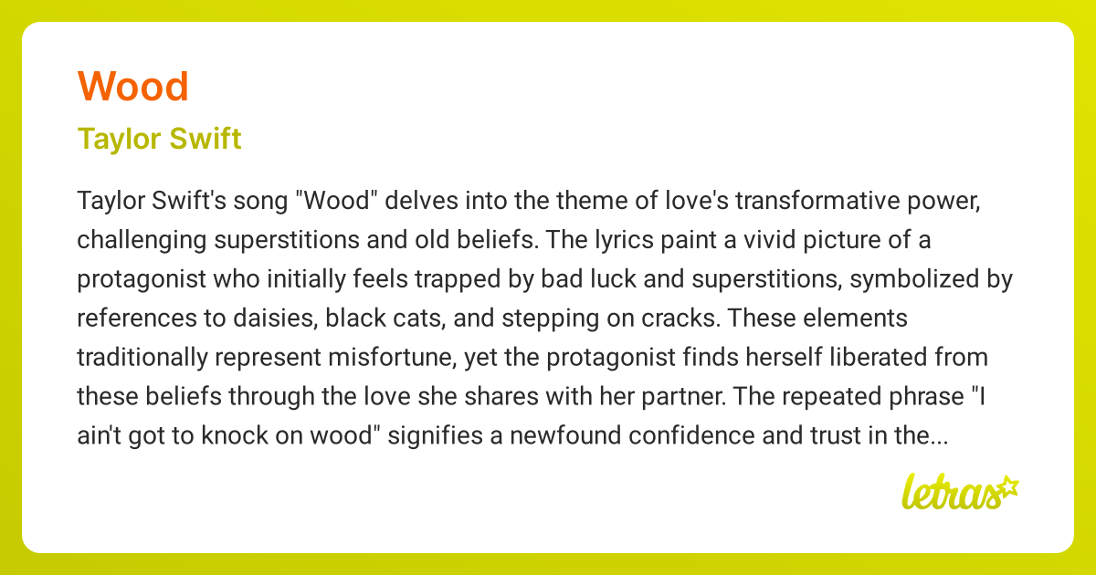 Signification de la chanson WOOD (Taylor Swift) | Meilleure Découpe Laser